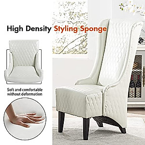 ME2 22" W Luxury Leather Chair for Dining Room High Back Accent Chair for Living Room, Solid Wood Frame Side Chair with Wood Legs Dining Chair for Restaurant/Dining Room, White