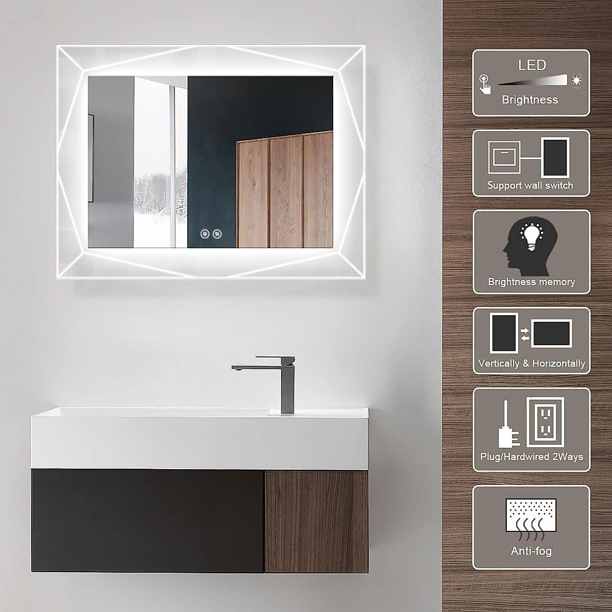 BHBL Lighted Bathroom Mirror 24 x 32 Inch Led Mirror for Bathroom,Bathroom Mirrors Wall Mounted with Anti-Fog,Dimmable,Vertical & Horizontal (CK010-2432-TS) Lighted Makeup Mirror