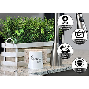 Home Acre Designs Farmhouse Kitchen Decor Ceramic Bundle-Spoon Rest-Sponge Holder-Salt and Pepper Shakers-Soap Dispenser-Farmhouse Decor-Rustic Home Decor Accessories-Black and White Kitchen Decor