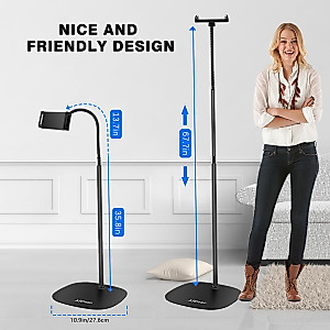 AICase Aluminium Adjustable Height Adjustable (91 cm - 137 cm) & 2.2 kg Stable Base with Gooseneck Compatible with iPad/Tablet from 4.6-13 Inches/Mobile Phone Holder Holder Floor Stand