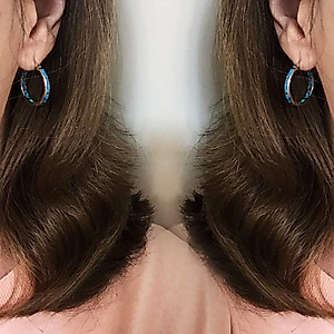 925 Sterling Silver Hoop Earring, Opal Small Hoop Earring for Women, Hypoallergenic Jewelry Cubic Zirconia Huggie Hoop Earrings Blue and White