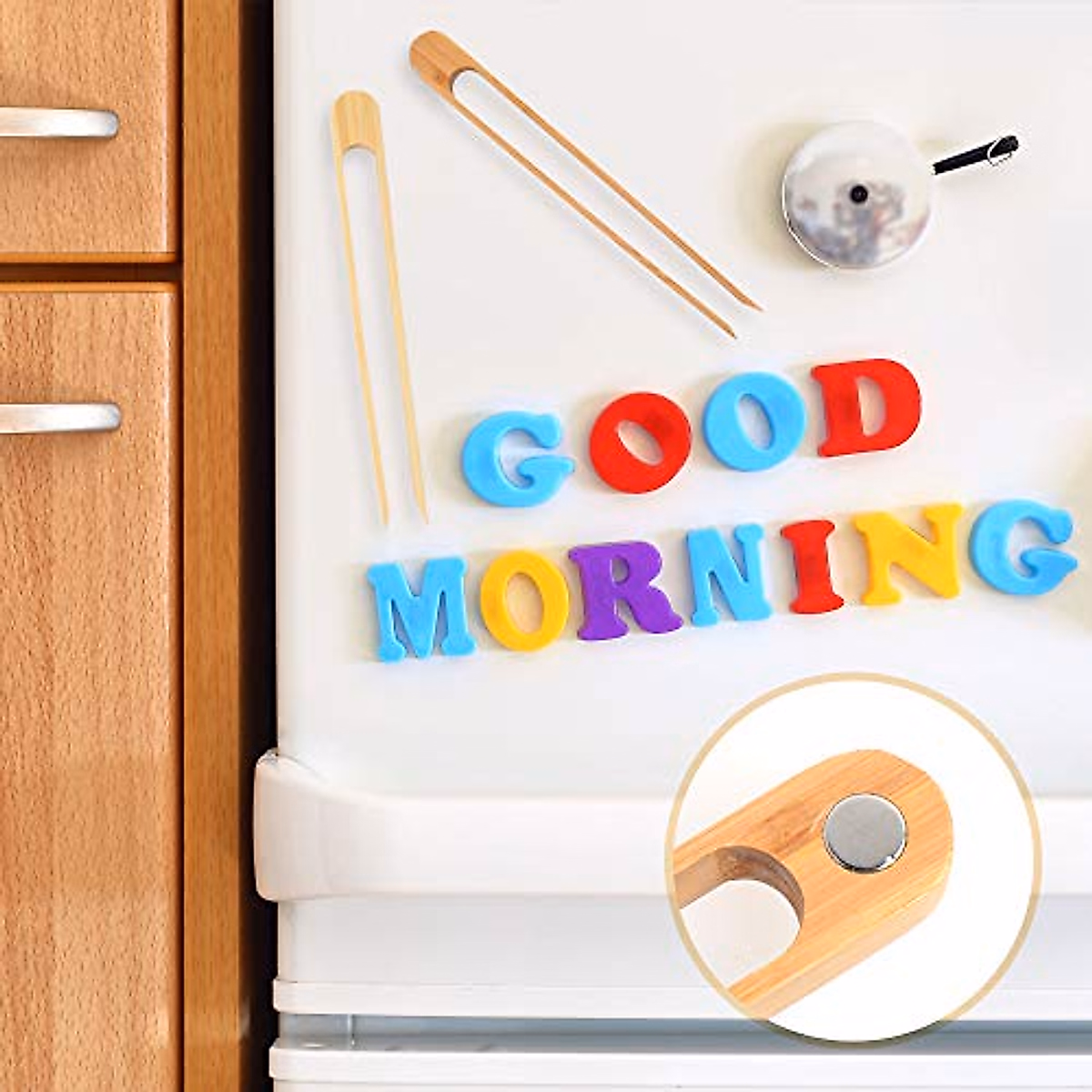 Magnetic Bamboo Toaster Tongs: 100% Natural 8.7” Wood Kitchen Toast Tongs| Eco-Friendly, Space Saving Modern Kitchen Accessory for Home Restaurant | Set of 2