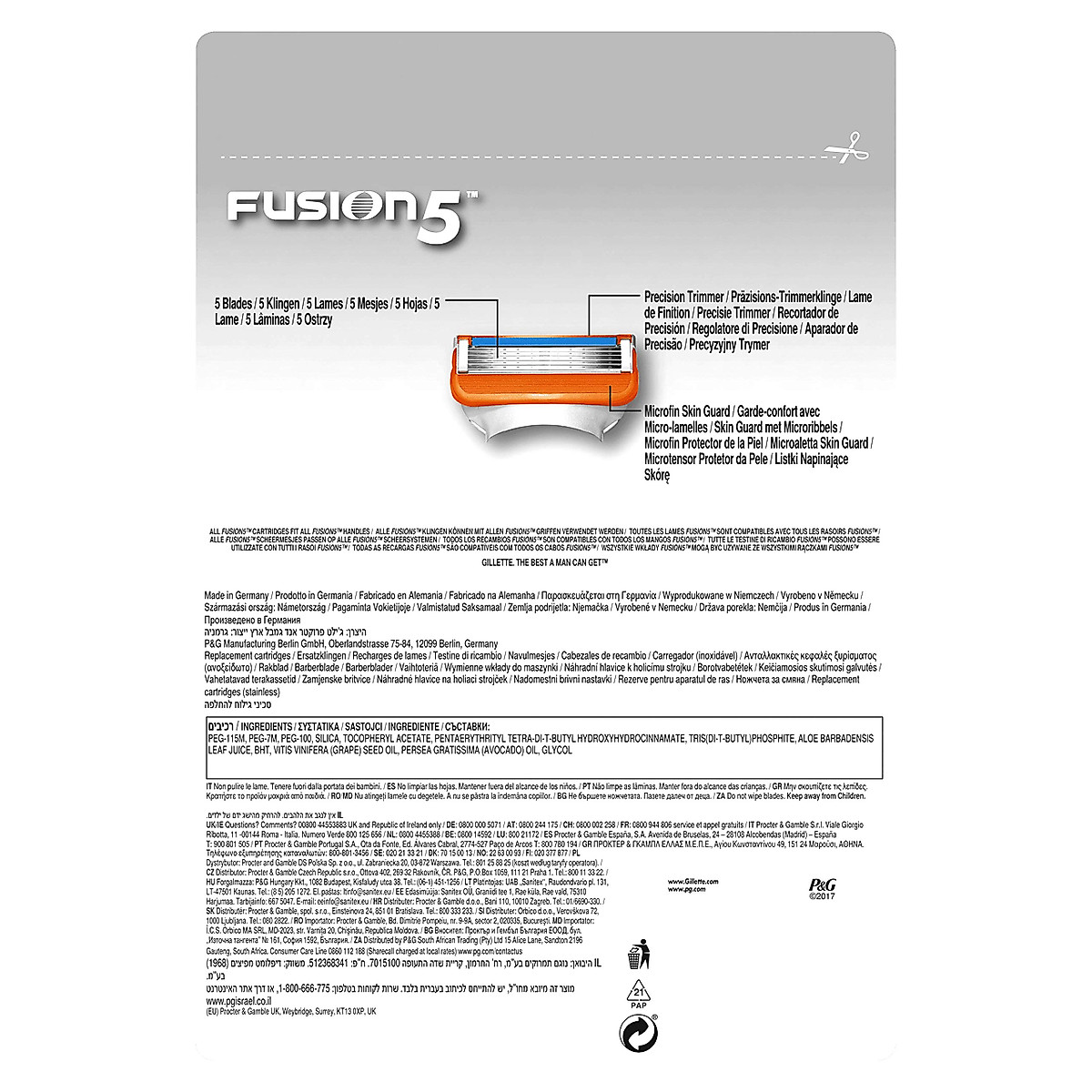 Gillette Fusion 5 Razor Blades with Trimmer Blade for Precision and Anti-Slip Coating, 14 Replacement Blades