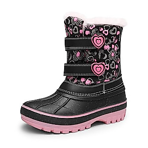 DREAM PAIRS Boys Girls Snow Boots Water-Resistant Outdoor Sport Warm Cozy Anti-Slip Cute Ankle Winter Shoes for Toddler/Little/Big Kid,Size 2 Little Kid,Black/Pink,DUCKO