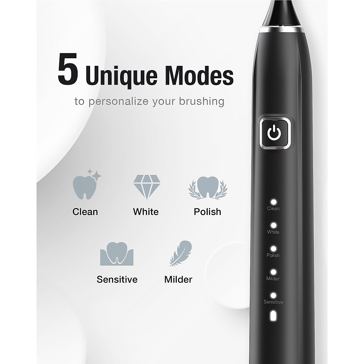 7AM2M Sonic Electric Toothbrush with 6 Brush Heads for Adults&Kids, One Charge for 120 Days, Wireless Fast Charge, 5 Modes, 40000VPM Powered Toothbrush, 2 Minutes Built in Smart Timer (Black)