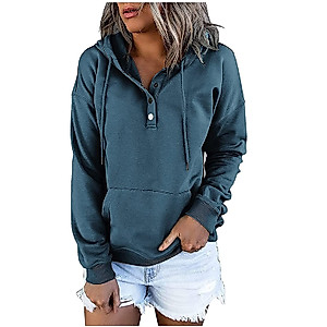 Dressy Casual Hoodies For Women Long Sleeve Pullover Tops Drawstring Hooded Sweatshirts Fall Fashion Outfits 2024 Navy M