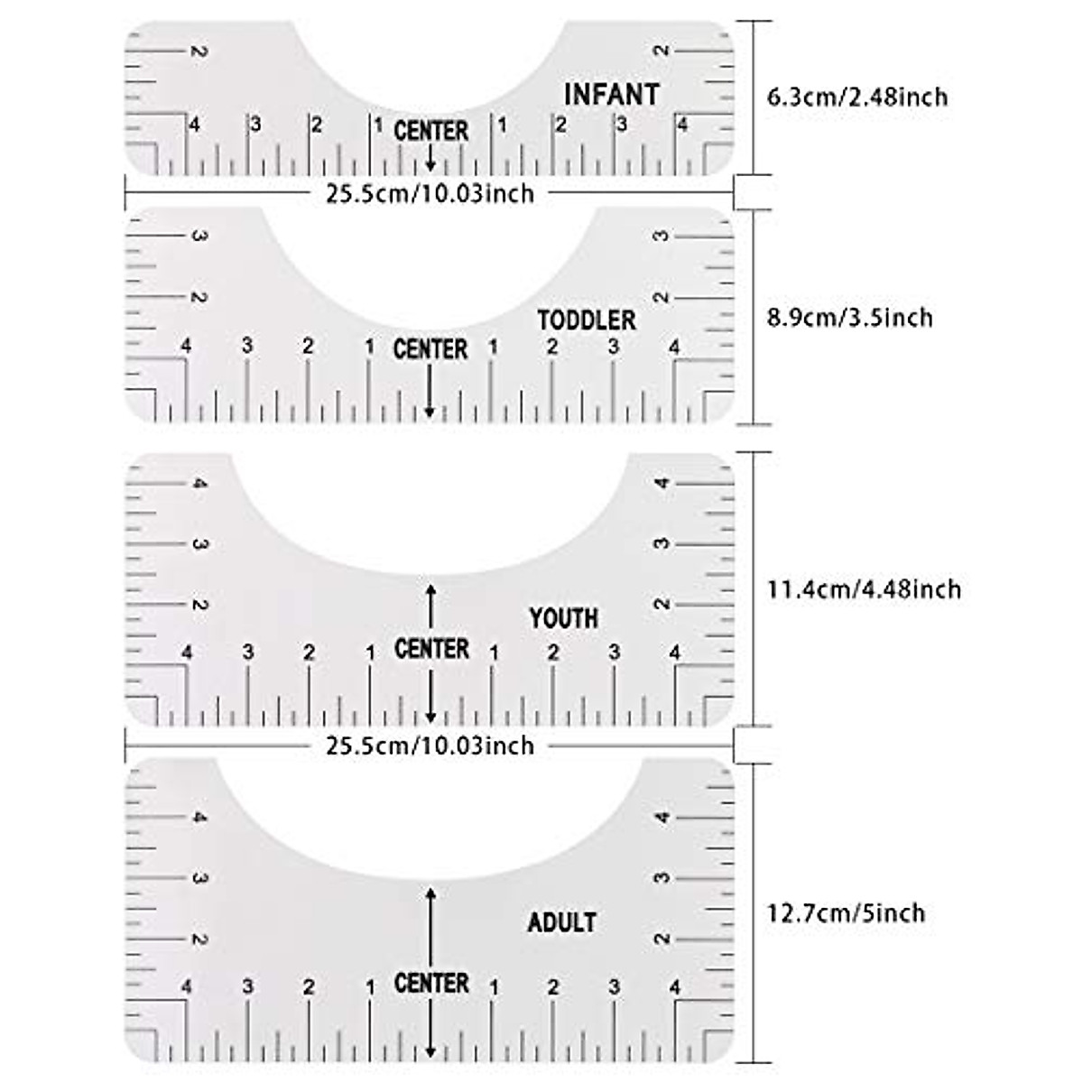 4 Pcs T-Shirt Alignment Ruler,Tshirt Ruler Guide Tool Shirt Alignment with Clothing Size Chart for Making Fashion Center Design