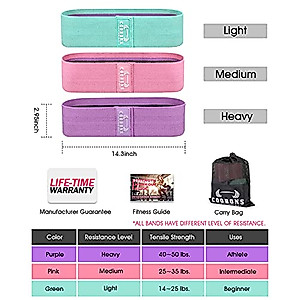 Resistance Bands Set - Booty & Legs Exercise Bands, Anti-Slip Fabric Stretch Bands, Workout Bands for Women/Men, Working Out, Hip Circle Lift, Thigh, Squat, Yoga, at Home Fitness or Gym - 3 Levels