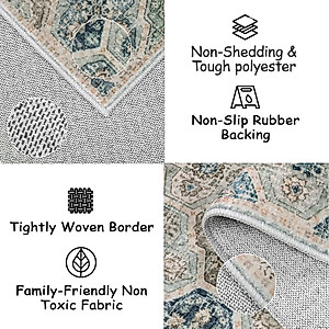 Beeiva Medallion Kitchen Rugs Non Slip, 2x5 Blue Laundry Rugs for Laundry Room, Framhouse Floral Small Bedside Porch Rug Machine Washable Rug for Bedroom Kitchen Entry Rugs for Inside House