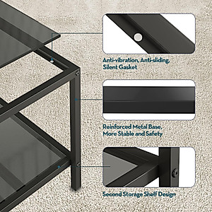 SAYGOER Modern Coffee Table Small Glass Coffee Table with Storage 2-Tier Simple Square Center Table for Living Room Home Office Sofa Table with Metal Frame 26.7 x 26.7 x 15.7 Inches, Gray Black