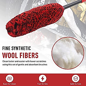 Siomiy Car Wheel Cleaning Brush, Extended Reach Wheel Brush with Long Handle Bendable Car Cleaner Brush Synthetic Wool Car Cleaning Duster for Cleaning Wheels, Rims, Exhaust Tips. (Red-L)