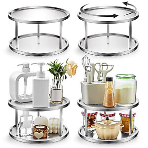 Zubebe 4 Pcs Stainless Steel Lazy Susan 2 Tier Rotating Spice Rack Lazy Susan Spice Rack Organizer for Cabinet 360 Degree Spice Rack Turntable Tray Kitchen Counter Cabinet Pantry Storage, 10.5 in