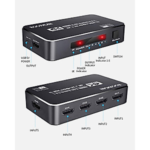 4K HDR HDMI Switch, Koopman 5 Ports 4K 60Hz HDMI 2.0 Switcher Selector with IR Remote, Supports Ultra HD Dolby Vision, High Speed (Max to 18.5Gbps), HDR10, HDCP 2.2 & 3D