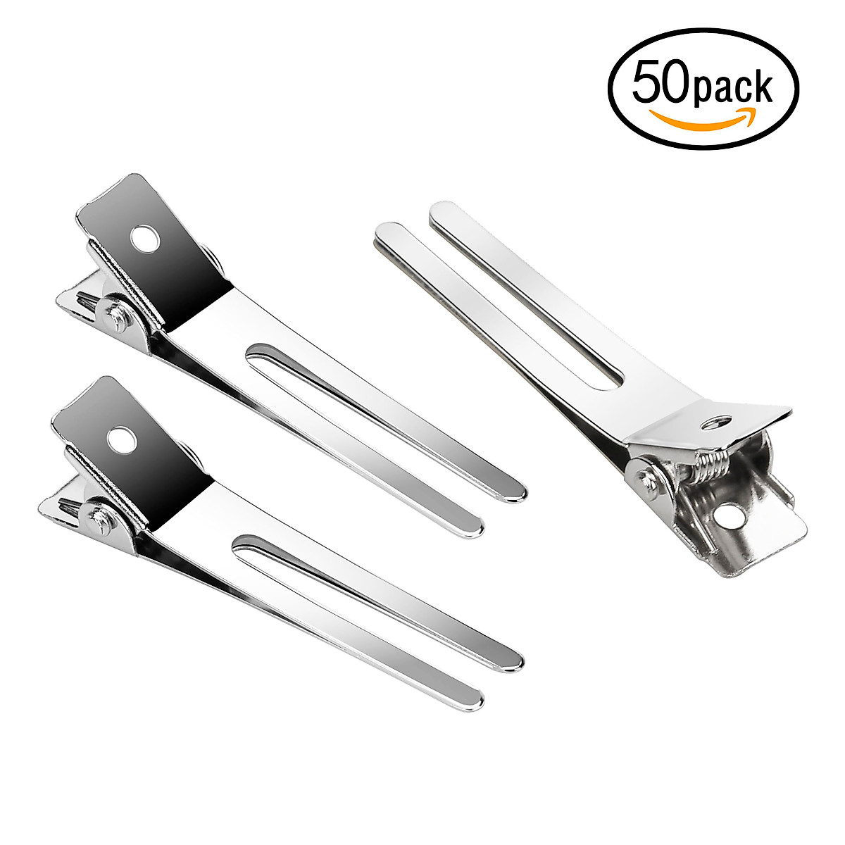 Ryalan 1.8 Inches Profession Hairdressing Double Prong Pin Curl Setting Section Hair Clips Metal Alligator Clips Silver Hairpins for Styling and Haircut (50 Pcs, Silver)
