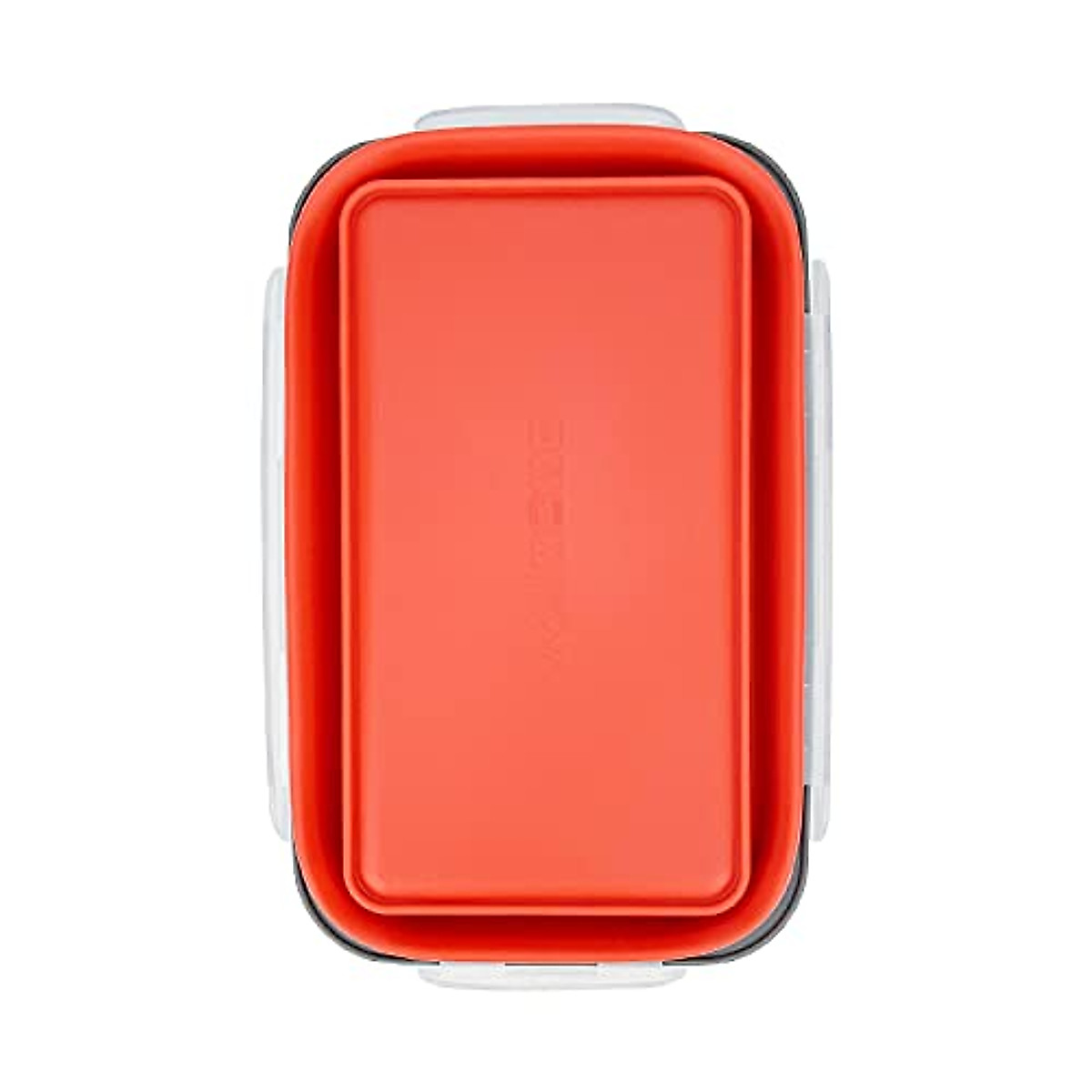 CARTINTS Large Collapsible Camping Food Containers, 1200ml Silicone Lunch Container, Microwave Safe Reusable Meal Prep Container For Indoor&Outdoor Kitchen With Foldable Spoon, Grey Red