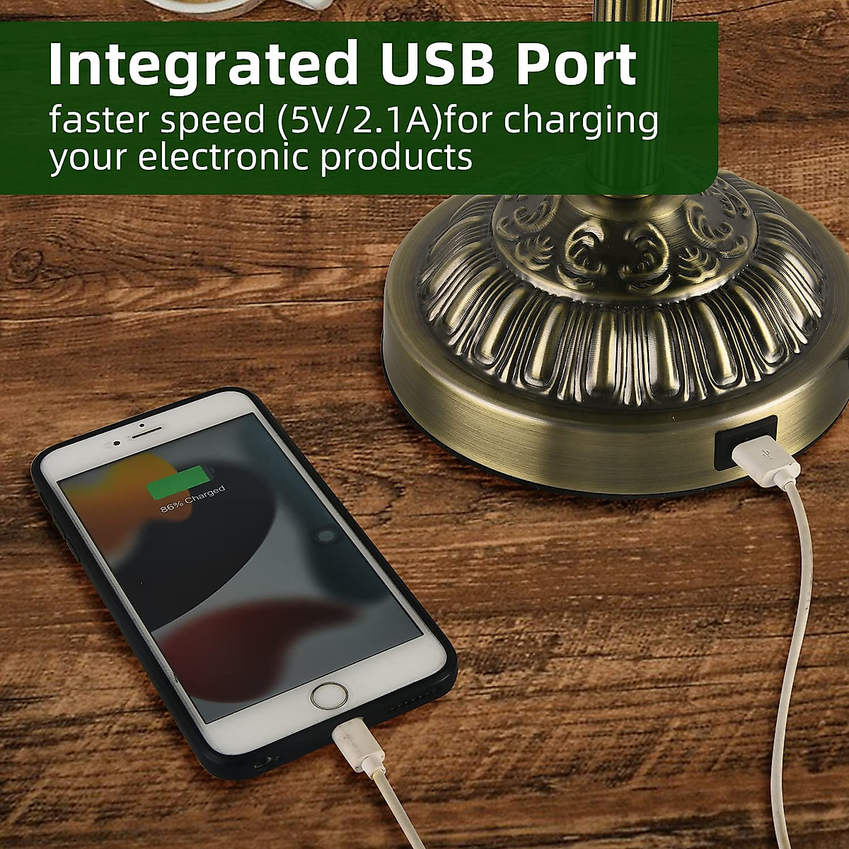 Rizzyluz Green Glass Bankers Desk Lamp, Vintage Desk Lamp with USB Charging Port, Traditional Farmhouse Table Lamp, Mid Century Desk Lamp Pull Chain for Home Office Library