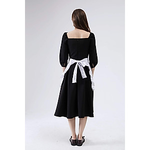 LilMents Twin Pack Retro Kitchen Ruffles Waist Apron with Pockets (White)