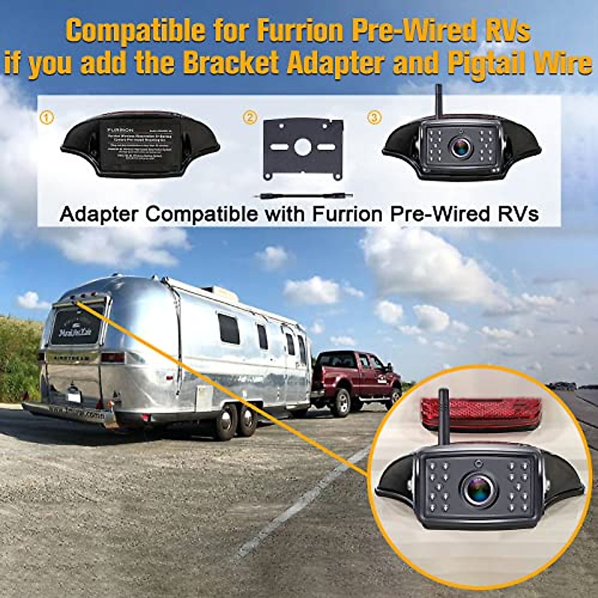 AMTIFO RV Backup Camera Wireless HD 1080P 8 Inch Touch Key Monitor Trailer Rear View System for Truck 5th Wheel Camper Reverse Cam DVR Split Screen 4 Channels Compatible with Furrion Pre-Wired RVs A5