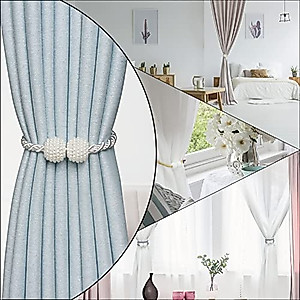 Nieffeiy Magnetic Curtain Tiebacks Convenient Curtains Drape Ties Backs Weave Rope Curtain Holdbacks for Outdoor Window Draperies (Silver, 4)