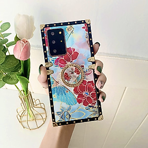 TYOROY Square Case for Galaxy Note 20 Ultra,Luxury Elegant Women Girls Classic Retro Soft TPU Case with Kickstand for Samsung Galaxy Note 20 Ultra 5G 6.9 inch (Butterfly Flower Rose)