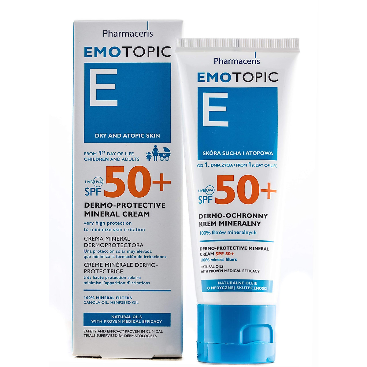 Eczema & Dry Skin Moisturizer, Mineral Sunscreen SPF 50+, Newborns to Adults, Face & Body Cream, by Pharmaceris, 75ml