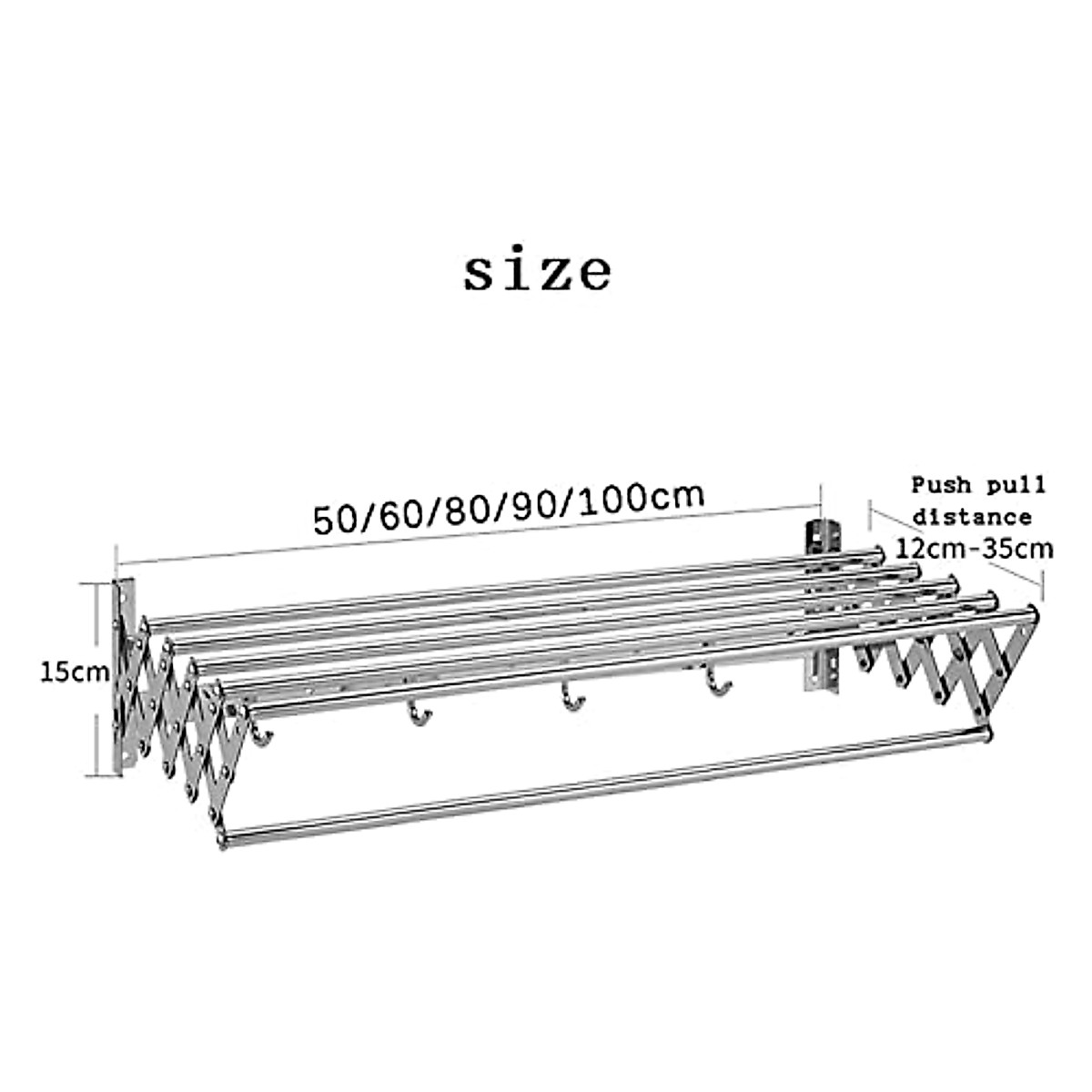 XMCX 40-100cm Wall Mounted Clothes Rail Laundry Drying Rack Foldable Space-Saving Airer Coat Hanger Racks Dryer Rod Hooks Easy Storage (Size : 100cm/39.4in)