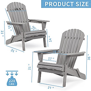 Mederra Wooden Folding Adirondack Chair Set of 2, Half Pre-Assembled Lounge Chair for Outdoor Patio Garden Backyard Deck Pool Beach, Grey