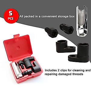 A ABIGAIL 5 PCS Automotive O2 Oxygen Sensor Socket Offset Wrench Remover Tool and Thread Chaser Tool