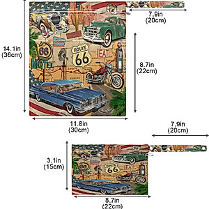 visesunny 2Pcs Wet Bag with Zippered Pockets Vintage Route 66 Pattern Washable Reusable Roomy for Travel,Beach,Pool,Daycare,Stroller,Diapers,Dirty Gym Clothes, Wet Swimsuits, Toiletries