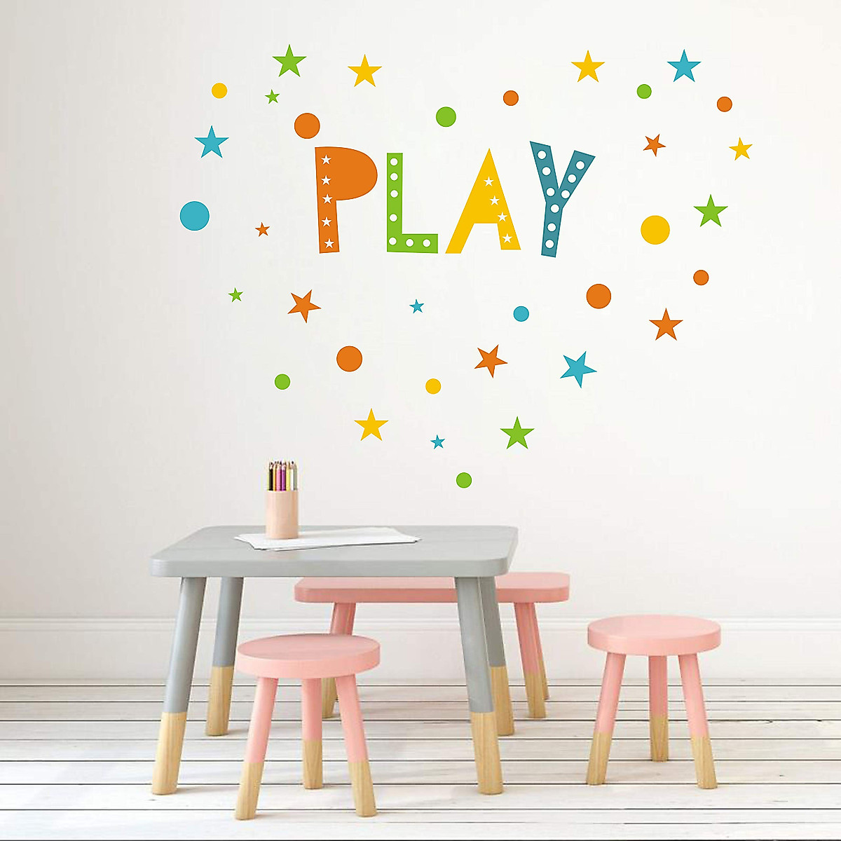 Play Wall Decals Playroom Wall Decor Modern Wall Decals for Kids Girls Boys Bedroom Nursery Wall Stickers Star Wall Decals Dots Wall Art A62 (Play Room)