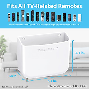 TotalMount Hole-Free Remote Holder – Eliminates Need to Drill Holes in Your Wall (for 2 or 3 Remote Controls – White – Quantity 1)