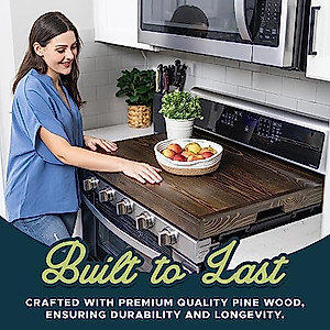 RELODECOR Noodle Board Stove Covers with Built-in Handles, Durable Extra Thick Pine Wood Handmade Cookware, Counter Space Top Covers for Electric Stoves, Farmhouse Rustic Stove Cover for Kitchen