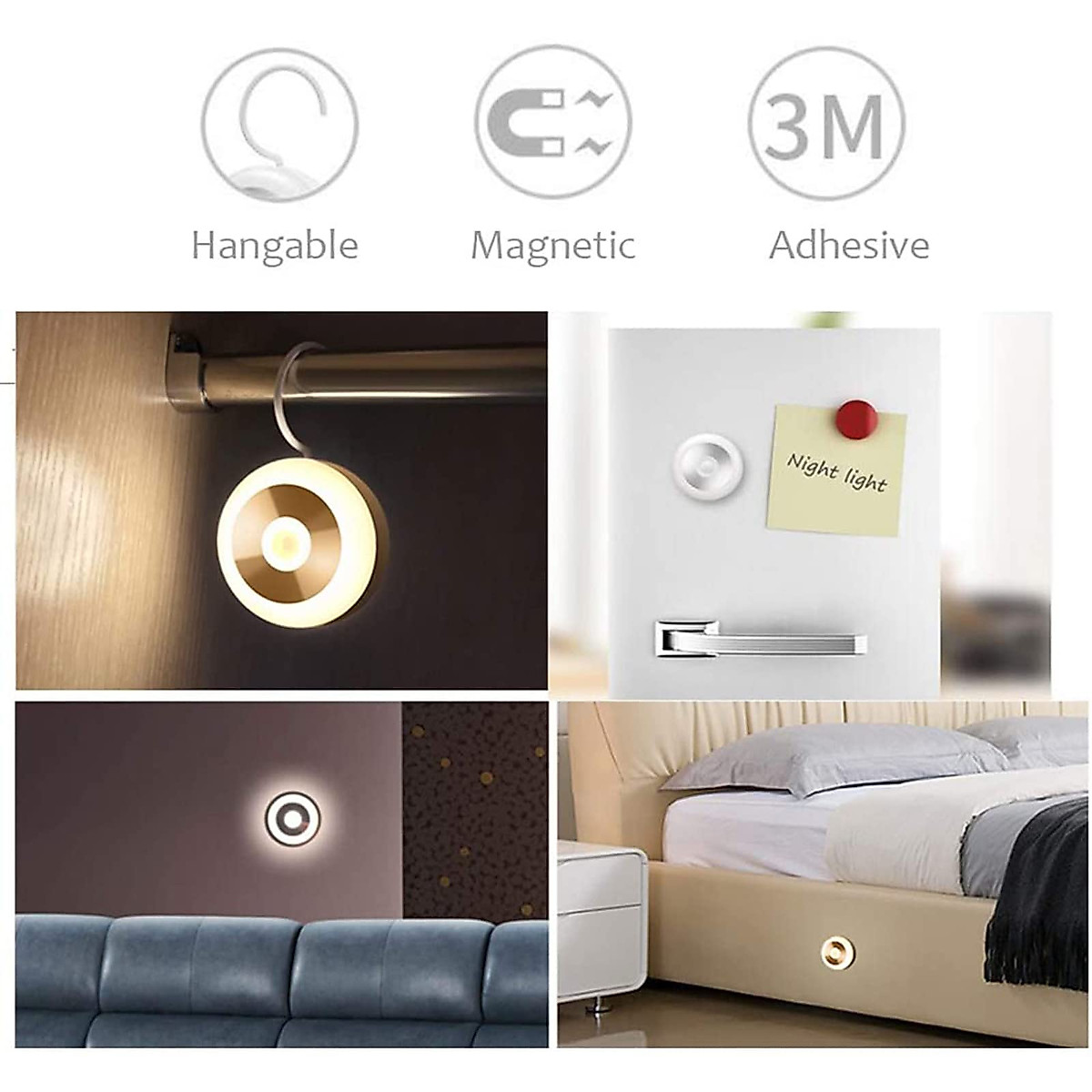 Motion Sensor Night Light, Smart Night Light for Kids, LED Stairs NightLight Stick-On Closet Light Wall Motion Activated Lamp Warm White Light Sensor Night Lights