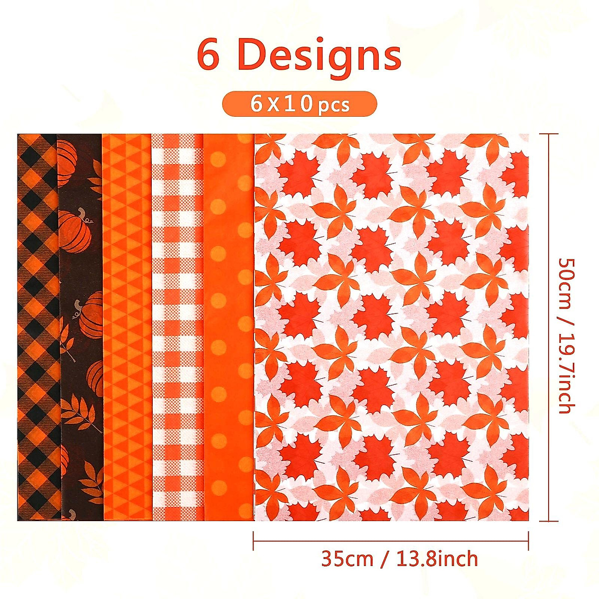 Naler 60 Sheets Autumn Fall Tissue Paper Bulk Pack Thanksgiving Gift Wrapping Tissue Paper for Gift Wrapping Birthday Wedding Festival Party Decoration Flower Pom Pom, 14 X 20 Inch
