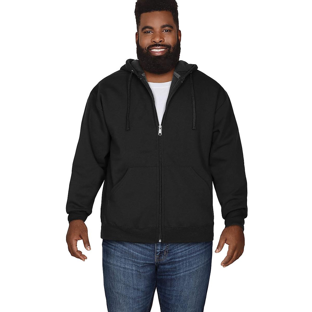 Fruit of the Loom Eversoft Fleece Hoodies, Pullover, Moisture Wicking & Breathable, Sizes S-4x, Black Full Zip, Large