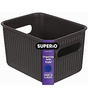 Superio Ribbed Collection - Decorative Plastic Open Home Storage Bins Organizer Baskets, Small Brown (1 Pack) Container Boxes for Organizing Closet Shelves Drawer Shelf 1.5 Liter