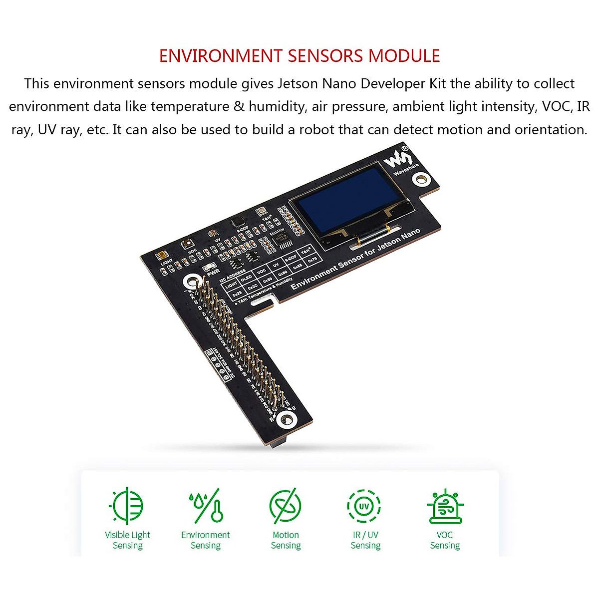 Bicool Environment Sensor Module for Jetson Nano Developer Kit B01-4GB and Jetson Nano 2GB, Collect Temperature Humidity IR ray Data,etc. I2C Bus,1.3inch OLED Display for Reading Data in Real Time