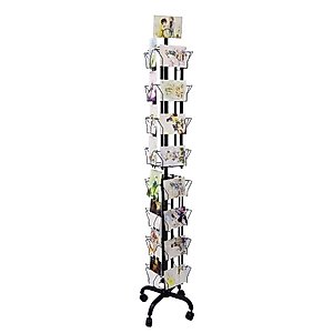 FixtureDisplays® 32 Adjustable Pockets Display Rack 5x7 7x5 up to 8.5" Wide X 8" Tall Cards, 1.27" deep Pockets, Double Tier Greeting Post Card Christmas Holiday Spinning Rack Stand Black 10095