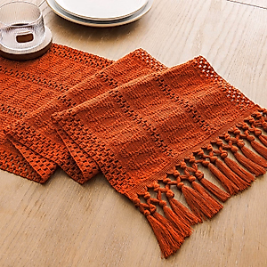ZeeMart Macrame Style Boho Table Runner, Burnt Ochre Fall Table Runners 72 Inches Long, Farmhouse Woven Home Decor, 12x72 Inch, Dark Orange