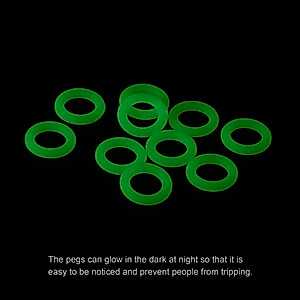 MECCANIXITY Tent Stakes Silicone O-Rings Glow in The Dark 15mm OD 3mm Width, Fluorescent Camping Tents Nail Accessory, Green Pack of 20