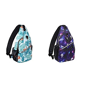 MOSISO Sling Backpack,Travel Hiking Daypack Pattern Rope Crossbody Shoulder Bag, Flamingo&Spacewalking Astronauts