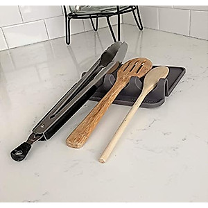 Silicone Utensil Rest by Kasian House - Extra Large Kitchen Spoon Rest with Drip Pad, Utensils Holder for Spoons, Spatulas, Ladles, Tongs & BBQ, BPA-Free, Heat-Resistant & Dishwasher Safe (Grey)