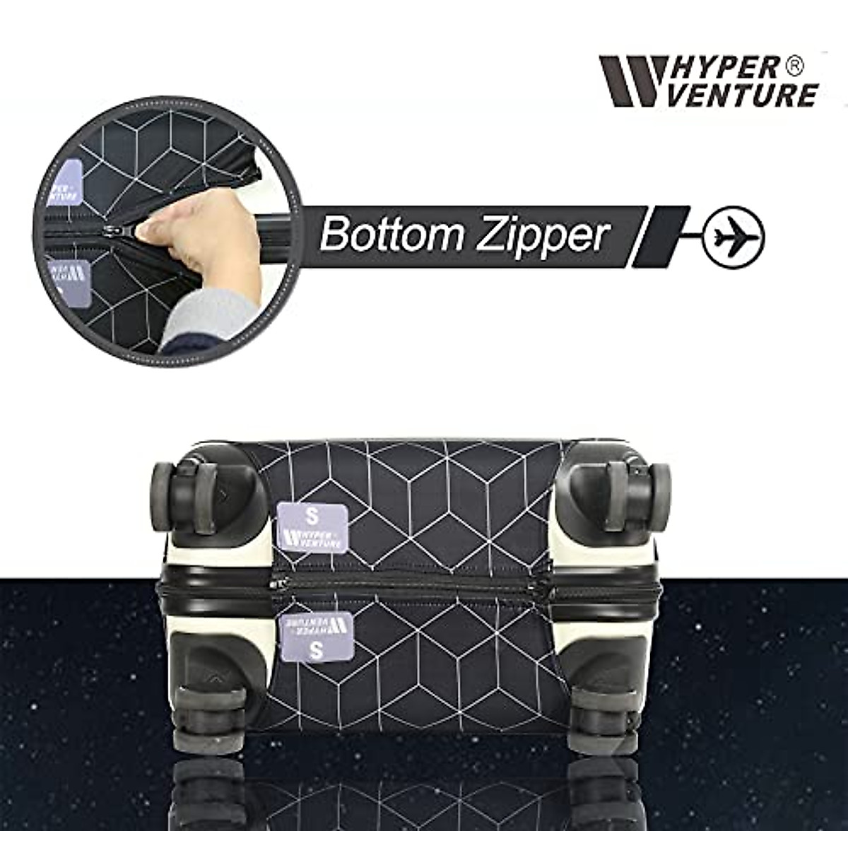 HYPER VENTURE Washable Luggage Cover - Fashion Suitcase Protector Fits 23-26 Inch Luggage (Black Maze, M)