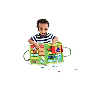 SoEm Busy Board Montessori toy Sensory Educational toy for 1 2 3 4 5 6 years Activity book for basic dress skills and fine motor for Travel plane and car, 16 activities in 1 Gifts for Girls and Boys