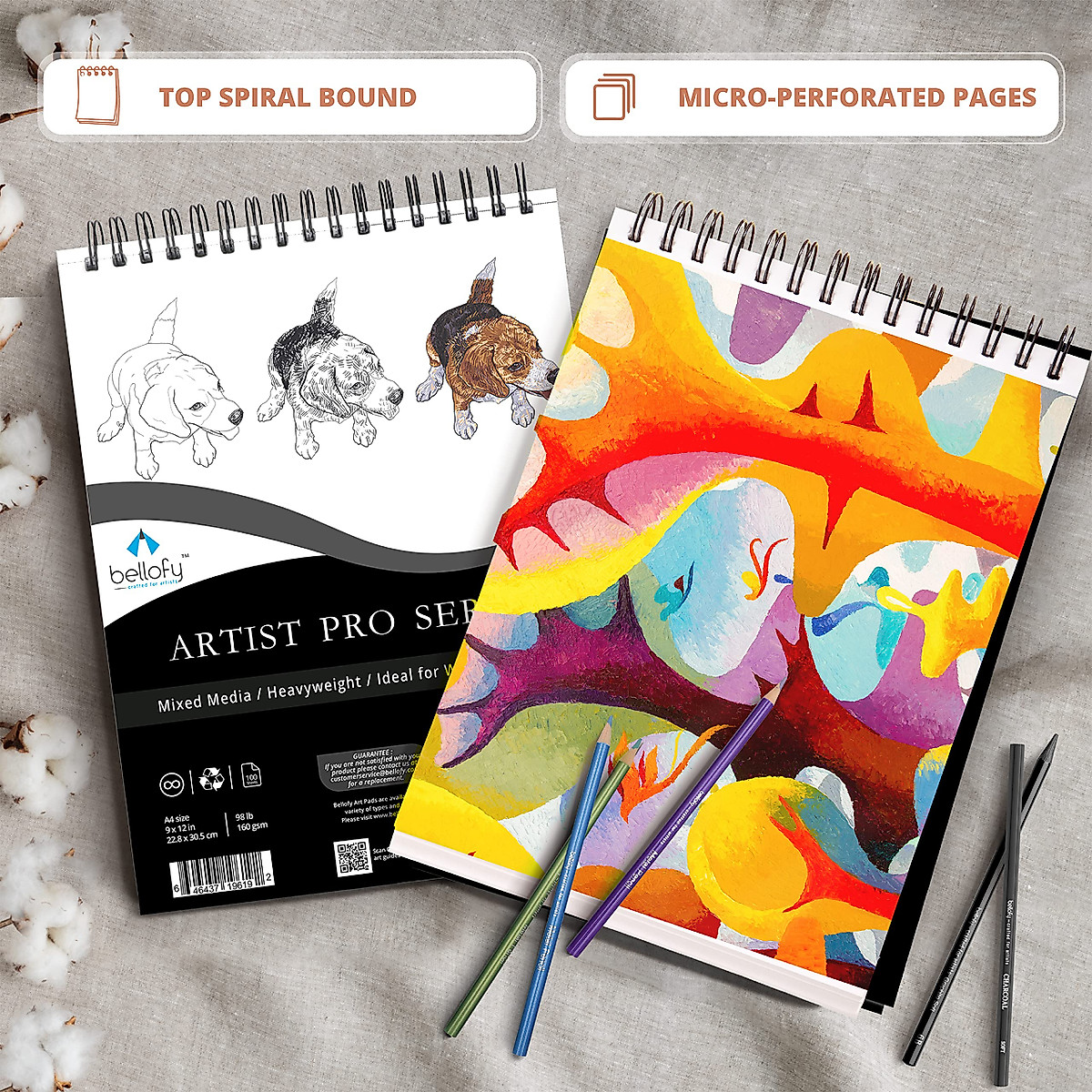 Bellofy Multimedia Sketchbook 100 Sheets | Mixed Media Paper for Drawing & Painting | Drawing Paper for Artists, Beginners & Kids | Sketchbook Mixed Media for Acrylic, Watercolor, Graphite & More