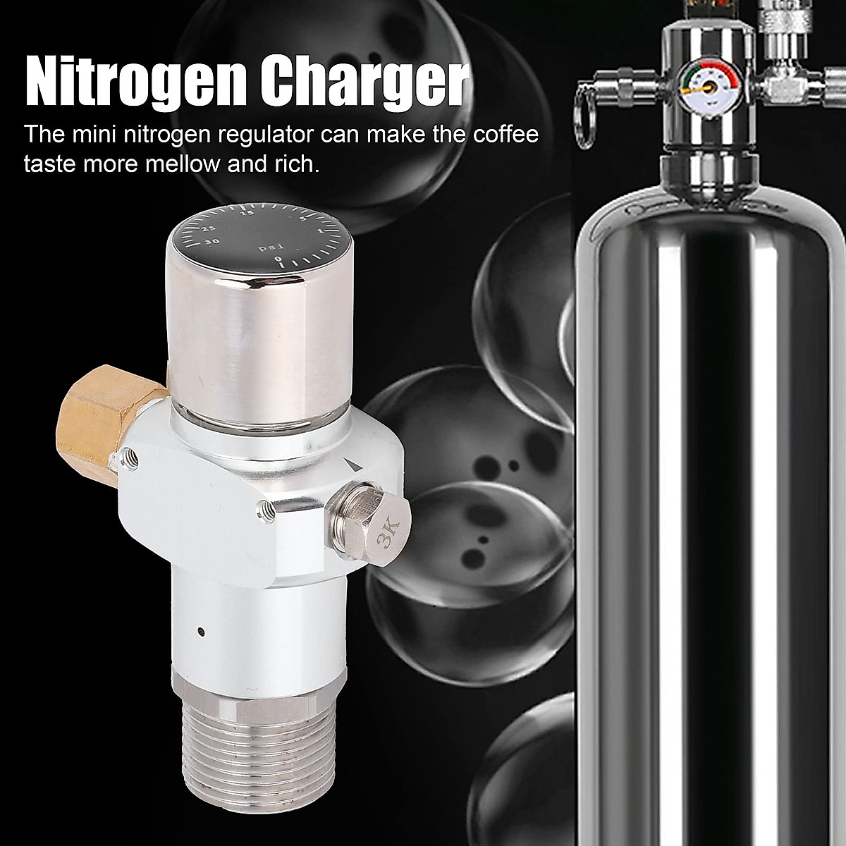 Coffee Nitrogen Charger Beer N2 Gas Regulator Mini with Gas Ball Lock Aluminum Alloy N2 Regulator 0‑30PSI PSI Tanks Pressure For Coffee Cocktail Refill