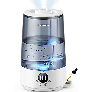 Homvana Humidifiers for Bedroom Home, 3.6 L Cool Mist Top-Fill 34H Super Long Time, Quiet 16dB, Baby Humidifier, Oil Diffuser for Large Room, Plants, Nursery, Office BPA FREE, 7 Color Light Ultrasonic