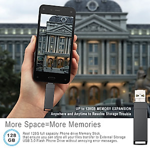 Flash Drive for Phone Photo Stick 128GB USB 3.0 Photostick Phone Memory Stick Storage External Storage Thumb Drive for Smart Phone,Android,PC Computer and Tpye-c Devices 4 in 1 Driver (128GB, Grey)