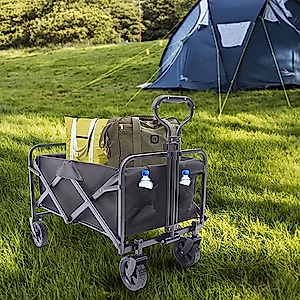 Collapsible Folding Outdoor Utility Wagon, Heavy Duty Foldable Camping Cart, Garden Tool Collection Utility Trolley with Adjustable Handle & Mesh Cup Holder for Garden Camping Picnic