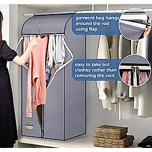 SLEEPING LAMB 60'' Hanging Garment Bags for Closet Storage Sealed Completely Jackets Coats Suits Clothes Rack Cover for Wardrobe with Clear PVC Window, 2 Packs, Grey (Hanging Rod Not Included)